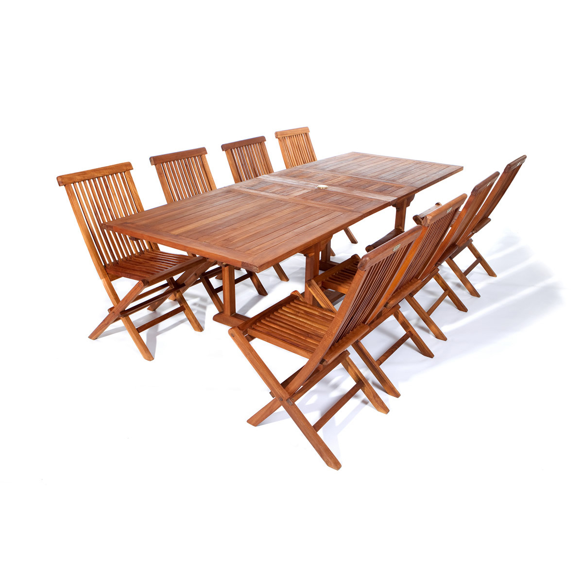 Java Teak 9-Piece Extension Table and Folding Chair Set