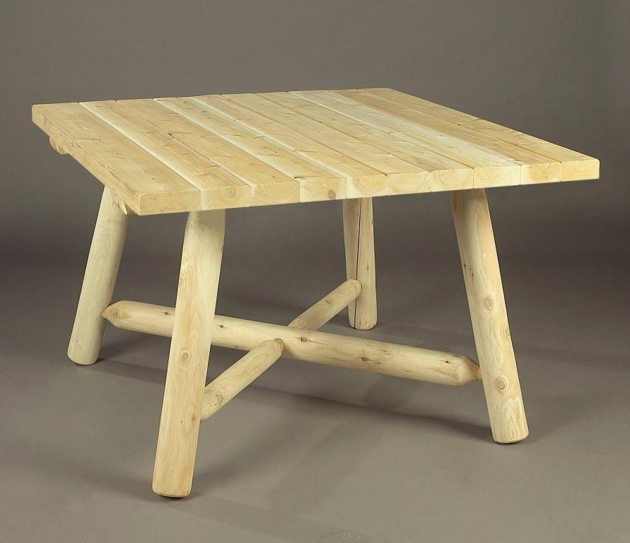 42" Square Dining Table with Bench Seats | Log Dining Table Set