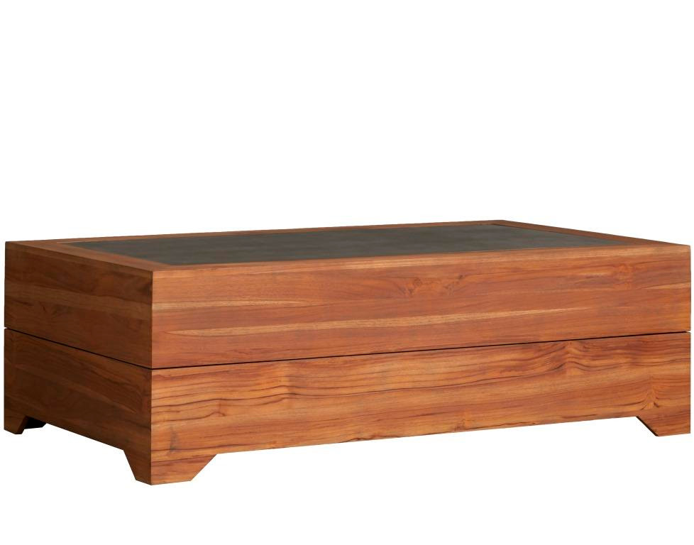 Faux Concrete Outdoor Teak Rectangular Cocktail Table