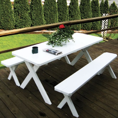 Pine Wood Cross-Legged Table with Two Benches