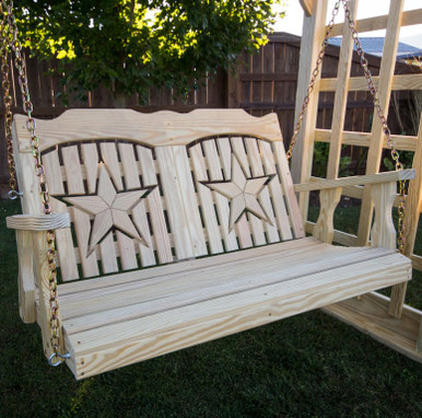 Yellow Pine Outdoor Porch Swing with Star Cutout