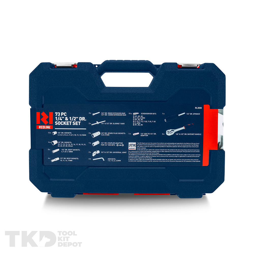 Redline Socket Set 1/4" + 1/2" Drive 73 Piece - Tool Kit Depot