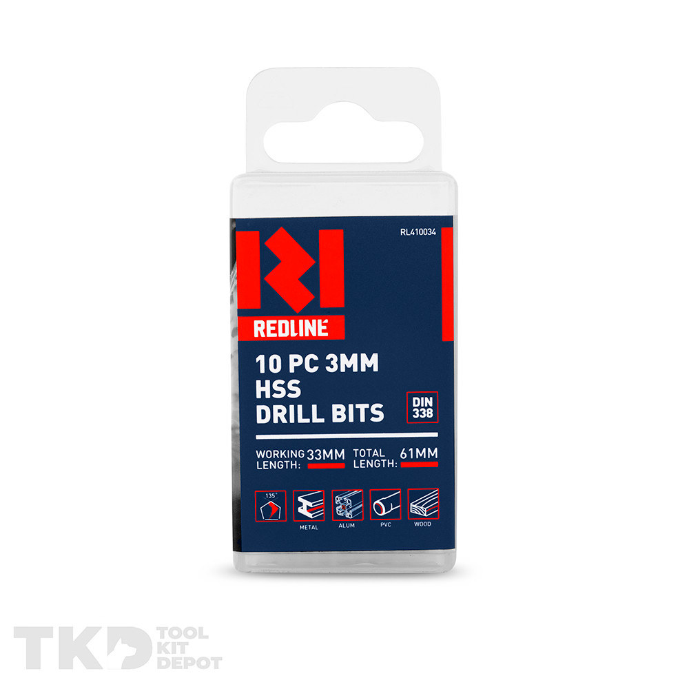 Redline Twist Drill Bit Set 3mm 10 Piece - RL410034 - Tool Kit Depot