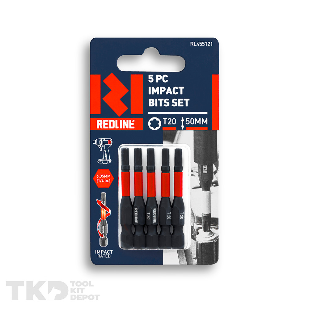 Redline Impact Bit Hex T20 50mm 5 Piece - RL455121 - Tool Kit Depot