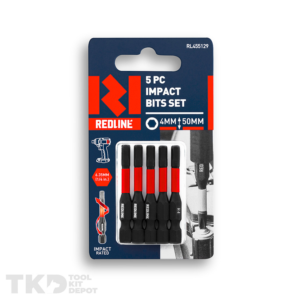 Redline Impact Bit Hex 4x50mm 5 Piece - RL455129 - Tool Kit Depot