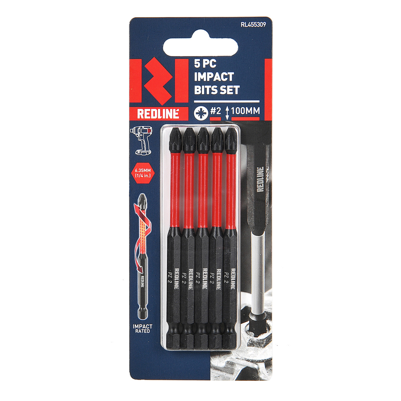 Redline Impact Bit PZ2 100mm 5 Piece - RL455309 - Tool Kit Depot