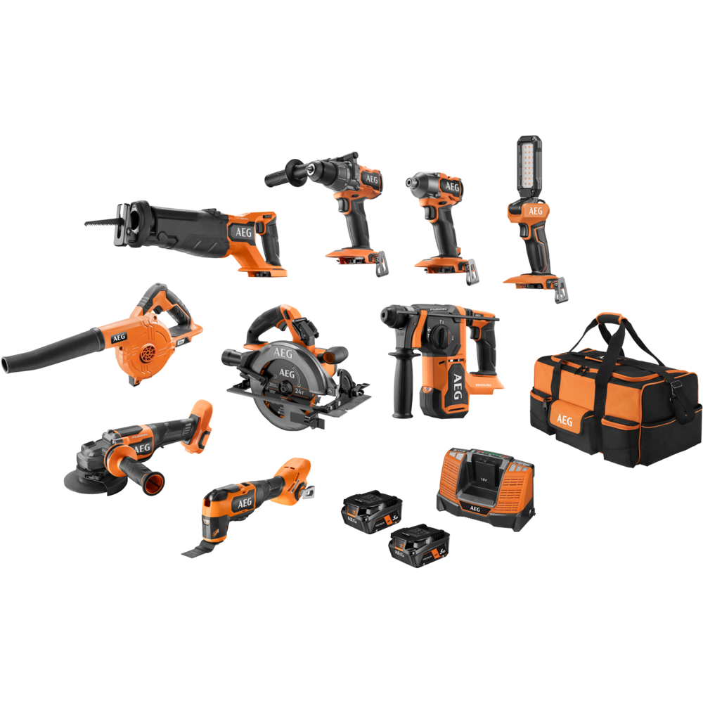 AEG FUSION 9 Piece 18V 5.0ah A18FX9B152B Kit - Tool Kit Depot