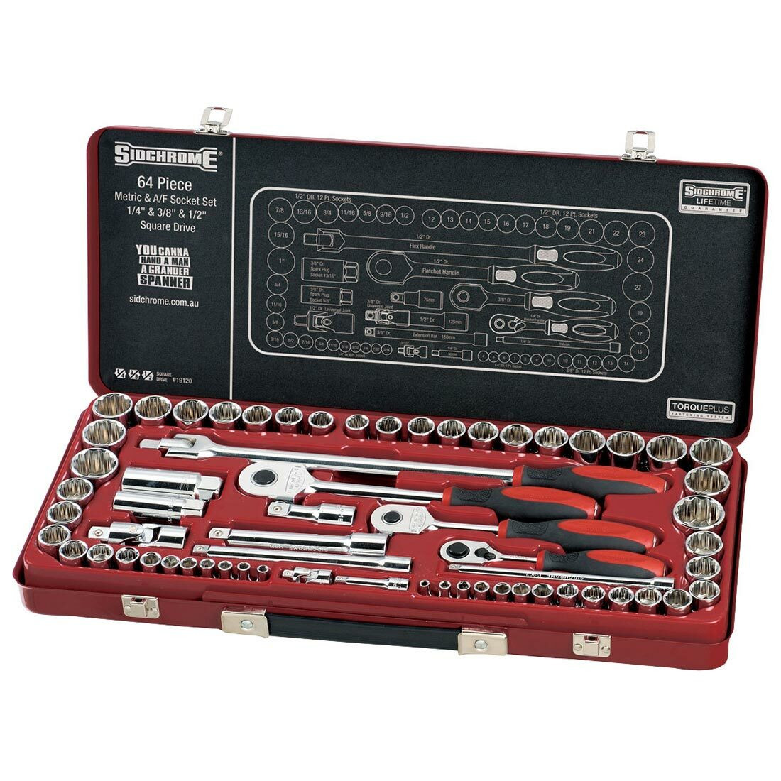 Sidchrome 64 Piece Metric & AF 1/4", 3/8" & 1/2" Socket Set