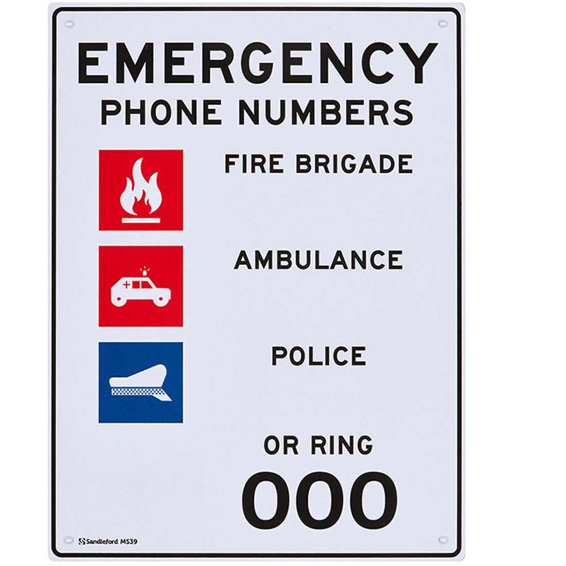 Sandleford Sign 225X300mm Emergency Phone Numbers - MS39 | Tool Kit Depot