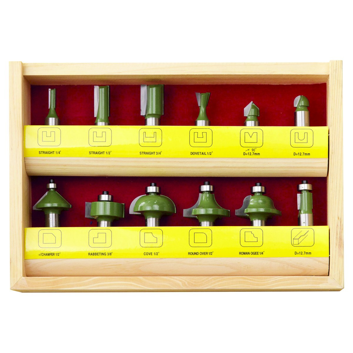 Carbitool 12 Pce Router Bit Set 1/2 Shank - TKIT-12-1/2