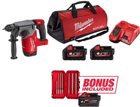 Milwaukee M18 FUEL™ 26mm SDS Plus Rotary Hammer Kit 6ahx2 with Bonus ...