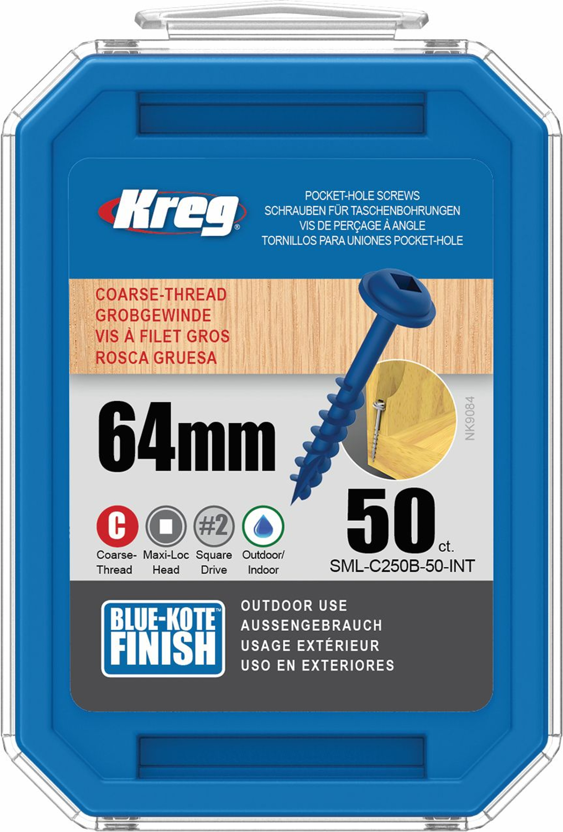 Kreg Pocket Hole Screws Coarse/Maxiloc Head Bluekote 64MM 50 Pack - KR-SMLC250B-50 - Tool Kit Depot