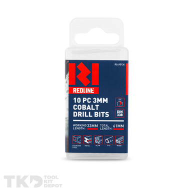 Redline Twist Drill Bit Set HSS Cobalt 3mm 10 Pce - RL410134 - Tool Kit ...