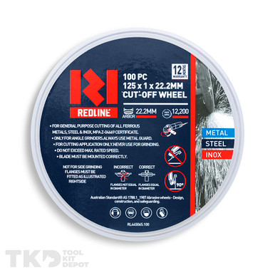 Redline Cut Off Wheel Steel+Inox 125mm 100 Pack - Tool Kit Depot