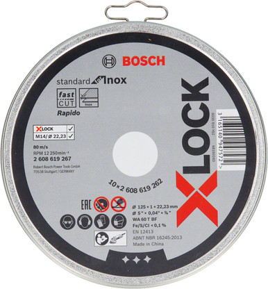 Bosch X-LOCK Cutting Disc Set for Inox 125 x 1 x 22.23mm 10 Piece ...
