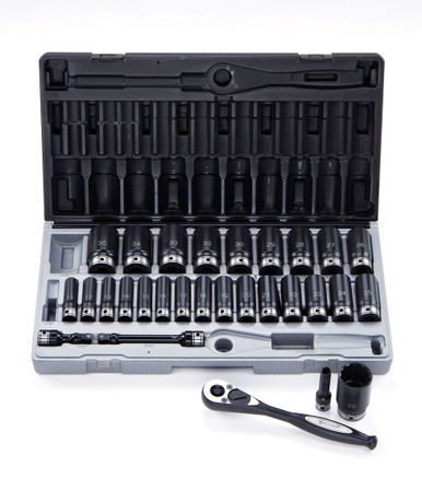 Dual Action Thin Wall Impact Socket Set 1/2" Metric Deep 29 Piece ...