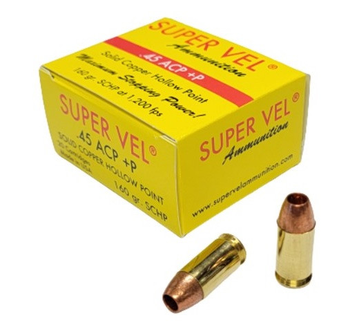 Super Vel 45 Auto +P Ammunition SVEL45ACPPSCHP20 160 Grain Solid Copper ...