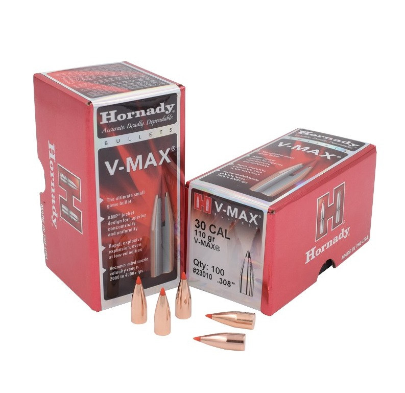Hornady 30 Cal (.308 Dia) Reloading Bullets H23010 110 Grain V-Max 100 ...