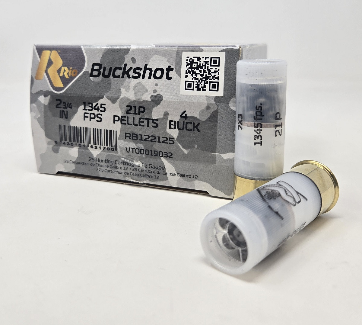 Rio 12 Gauge Ammunition RB122125CASE 2-3/4" #4 Buckshot 21 Pellet ...