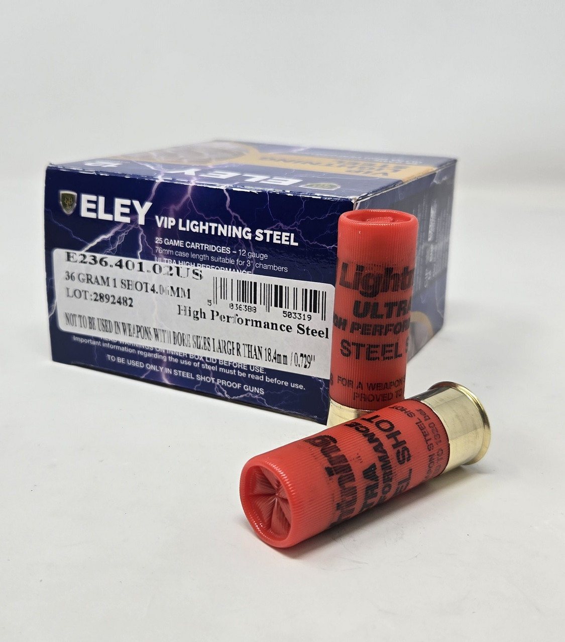 Eley 12 Gauge Ammunition Steel Lightning E23640102US 3" #1 Shot 1-1/4oz ...