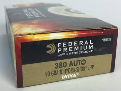 Federal 380 Auto Hydra-Shok Tactical P380HS1G 90 gr JHP 50 per box