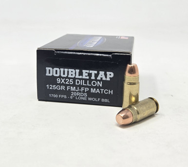 DoubleTap 9x25 Dillon Ammunition Match 9X25125FP20 125 Grain Full Metal ...