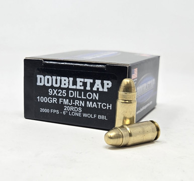 DoubleTap 9x25 Dillon Ammunition Match 9X2595T20 100 Grain Round Nose ...