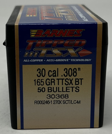 Barnes 30 Cal (.308 Dia) Reloading Bullets Copper TTSX B30368 165 Grain ...