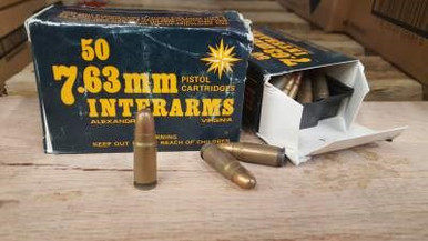 Interarms 7.63x25mm Mauser Ammunition 86 Grain Full Metal Jacket 50 rounds