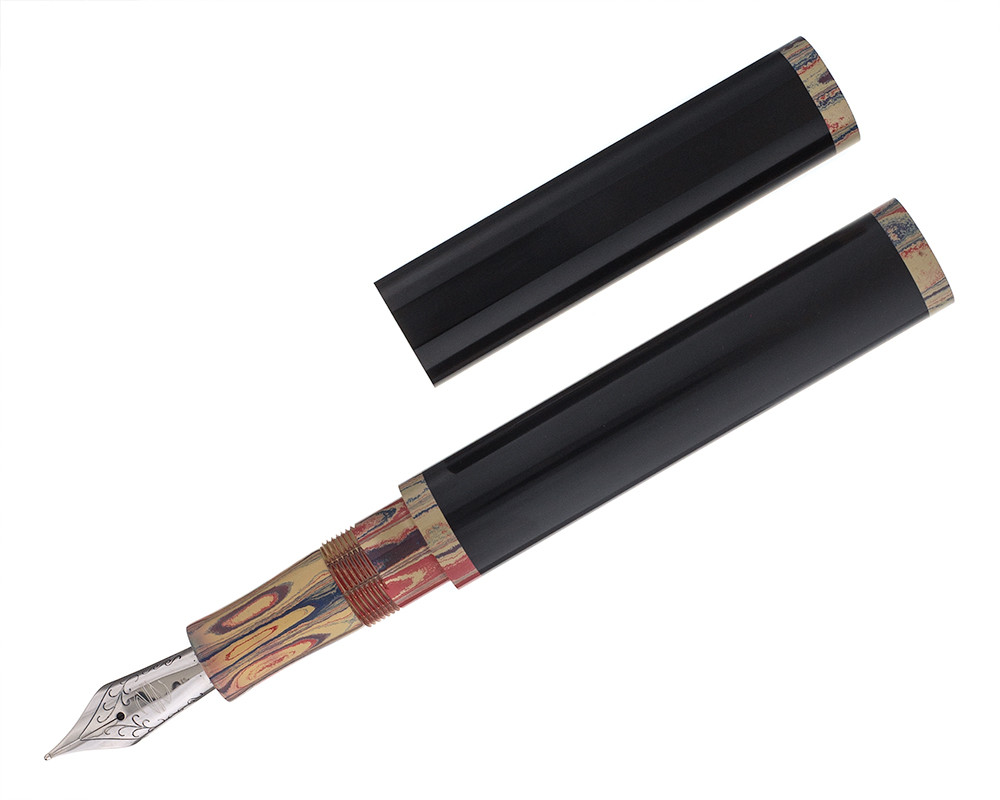 Newton Pens - Black Tan Red and Blue Mottled Ebonite, Steel Fine Nib ...