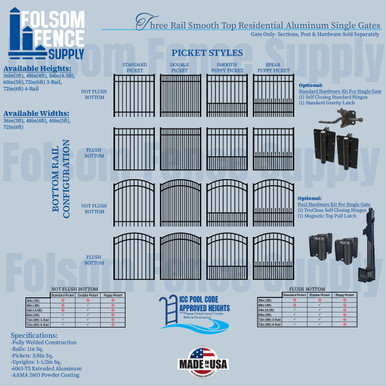 3-Rail Smooth Top Aluminum Single Gates for Modern Fencing
