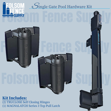 Single Gate Pool Hardware Kit with Hinges, Latch, and Drop Rod