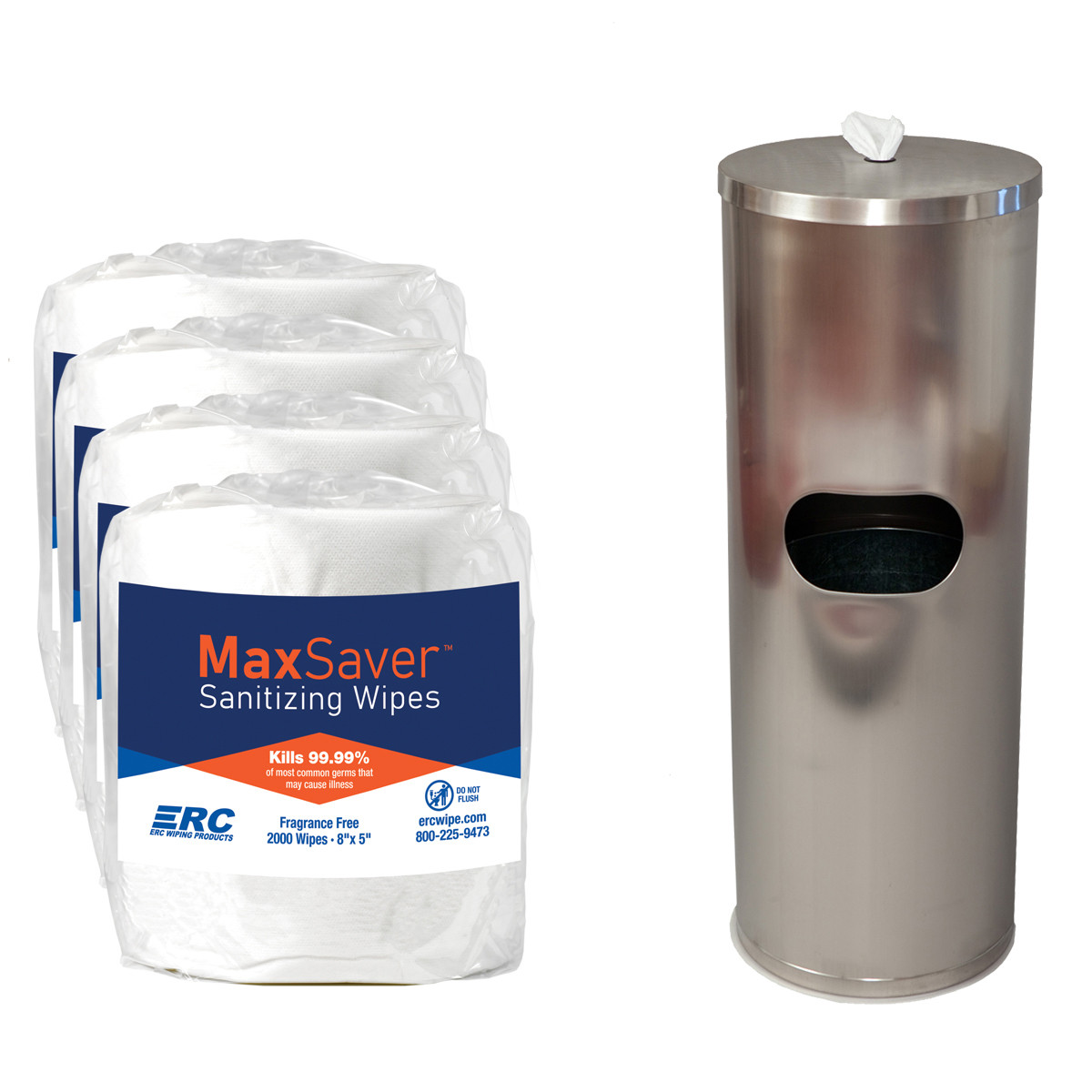 MaxSaver Sanitizing Wipes 4 Rolls + Floor Stand Wipes Dispenser
