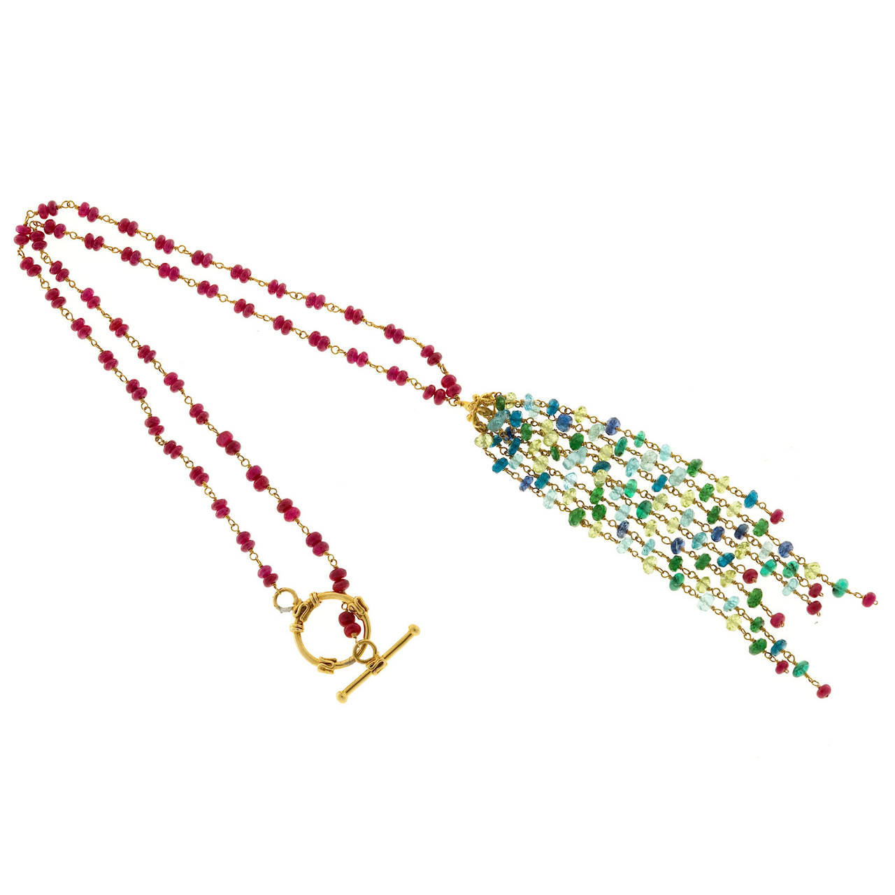 Estate 18k Gold Ruby And Multi Stone Hand Wired Rondell Bead Toggle ...