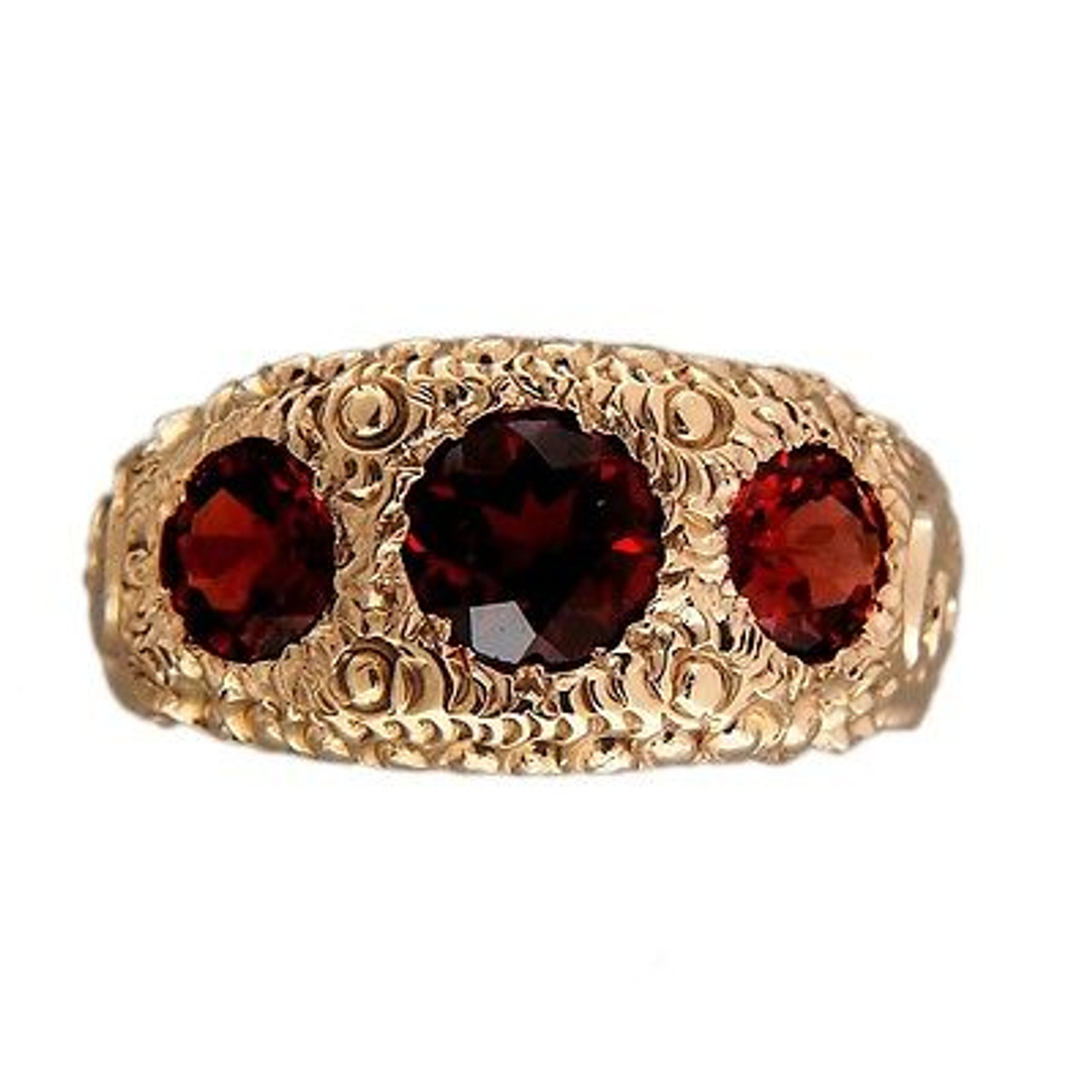 Vintage Victorian 14k Hand Engraved 2.20ct 1900 Yellow Gold Garnet Ring