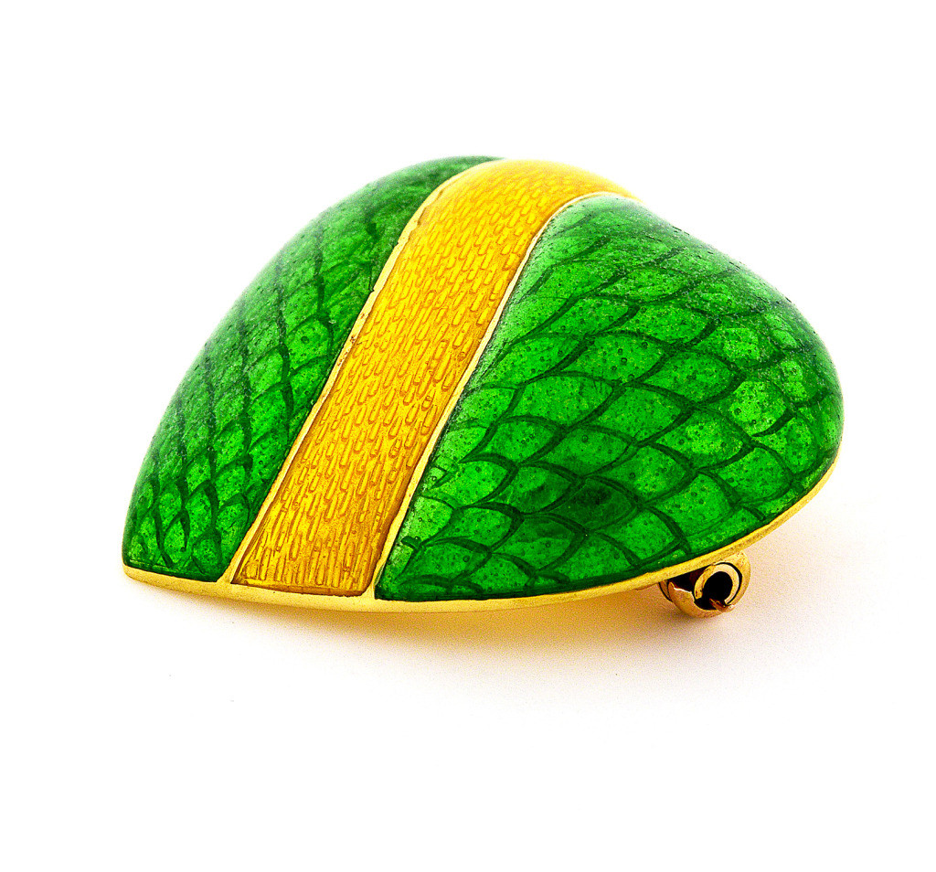 Tiffany + Co 18k Yellow Gold Green Yellow Enamel Heart Pin ...