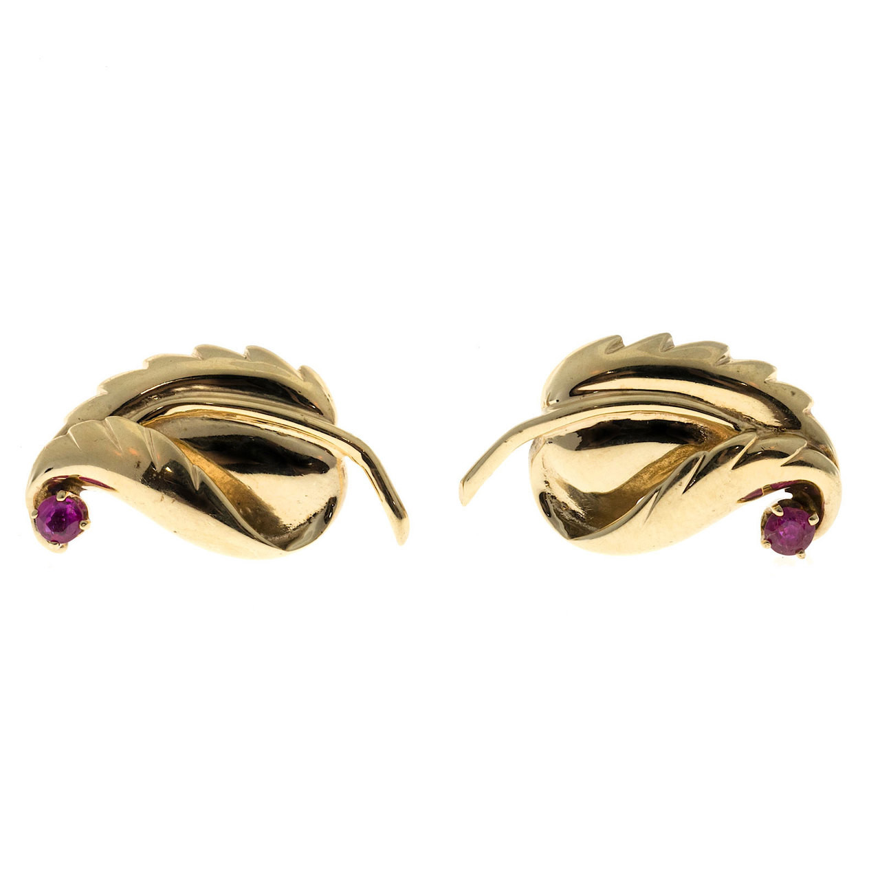 Vintage .35ct Fine Bright Red Ruby Retro Art Deco 1940'S 14k Gold Leaf ...