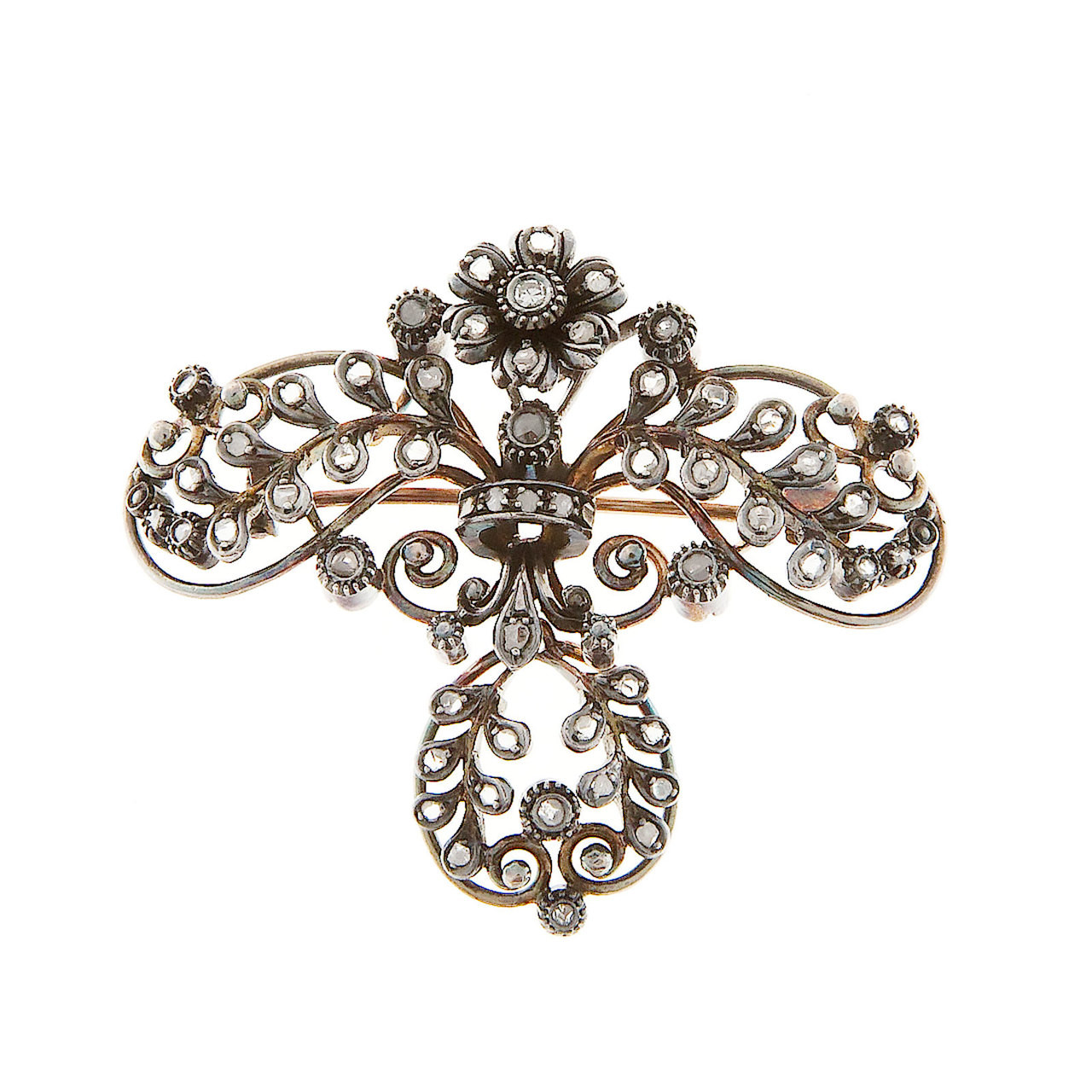 Vintage Victorian 14k Gold & Silver Dark Patina 41 Rose Cut Diamond ...