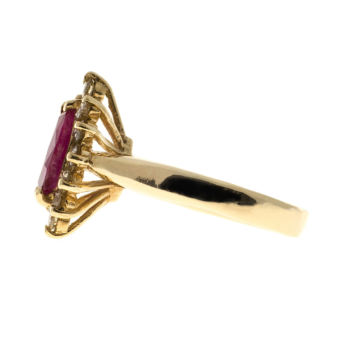 Estate .75ct Red Marquise Ruby & Round Full Cut Diamond 14k Yellow Gold ...