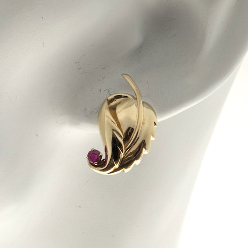 Vintage .35ct Fine Bright Red Ruby Retro Art Deco 1940'S 14k Gold Leaf ...