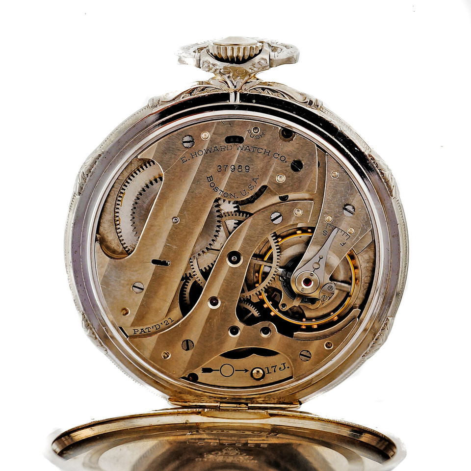E. Howard Art Deco 14k White Gold Pocket Watch Open Face ...