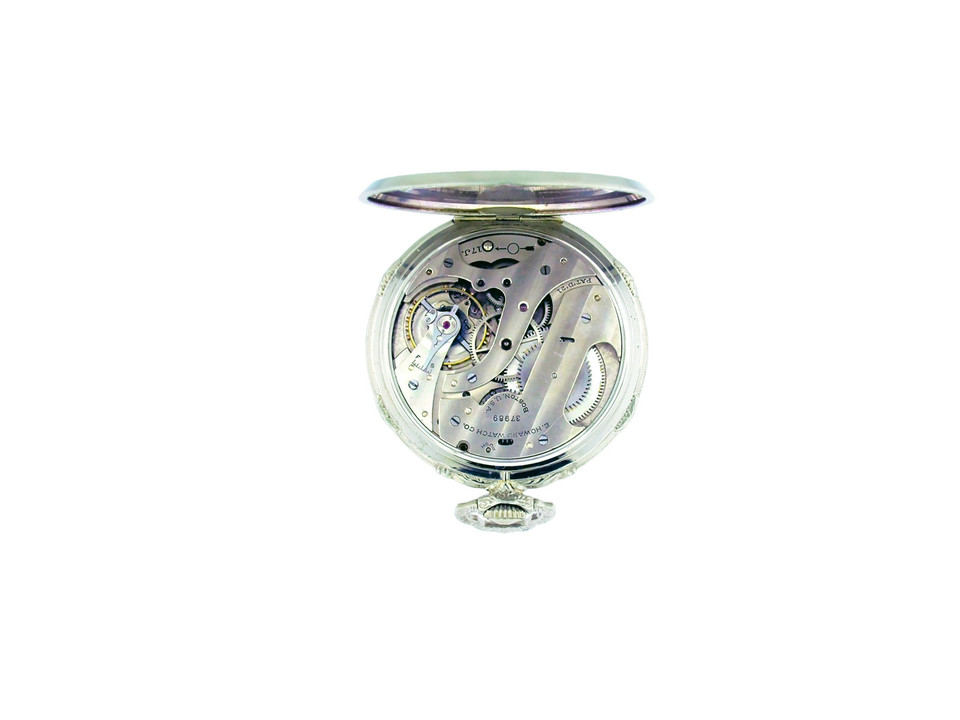 E. Howard Art Deco 14k White Gold Pocket Watch Open Face ...