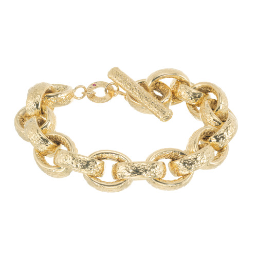 Roberto Coin .15 Ruby Yellow Gold Oval Link Textured Bracelet ...
