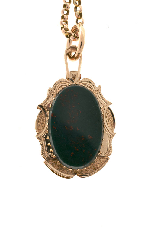 Antique Victorian Bloodstone 14k Pink Gold Locket Necklace ...