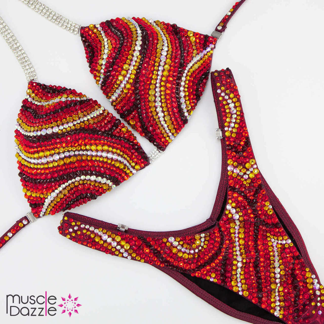 Figure Competition Suit | Black and Red Stripes