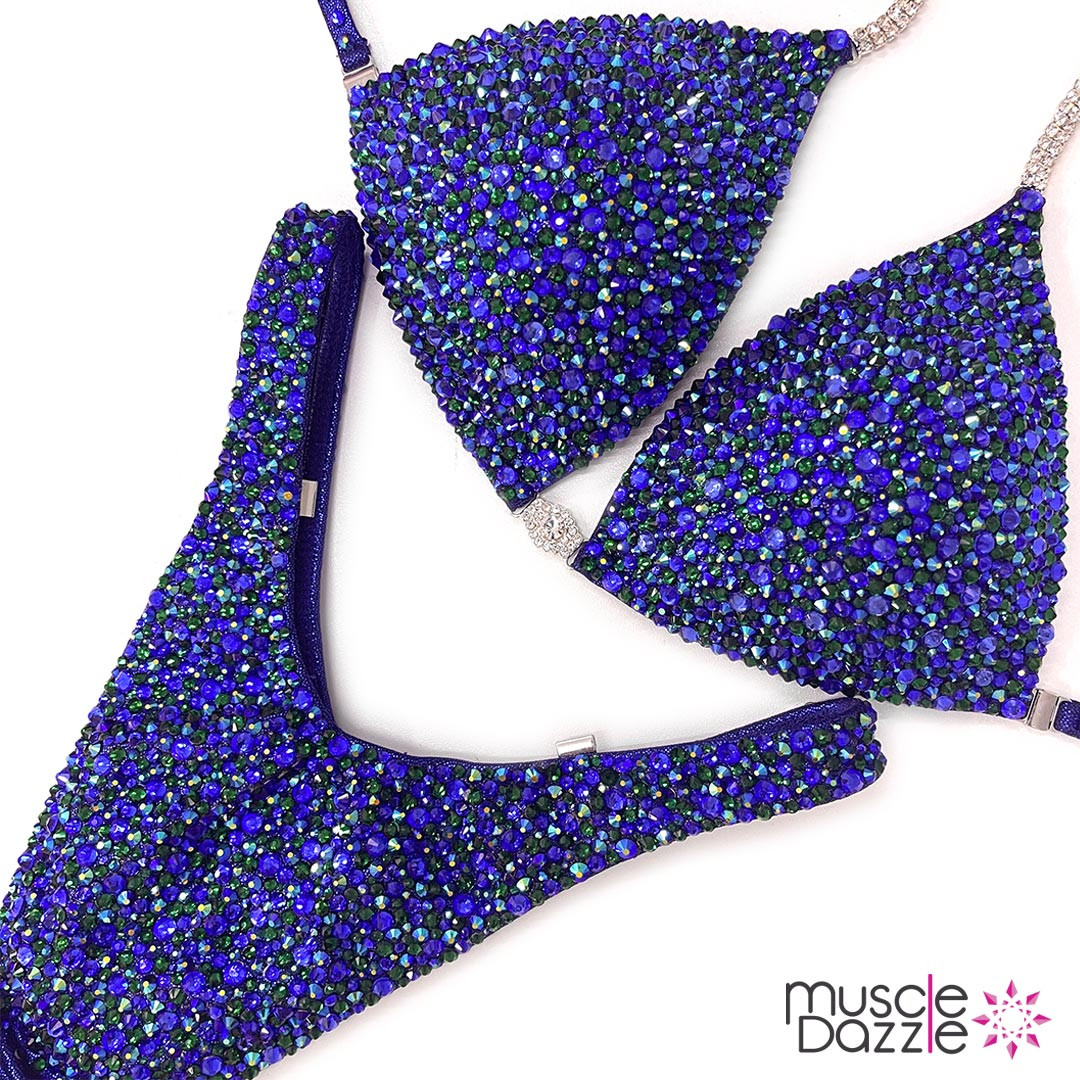 Sapphire Blue Figure Competition Suit - Fully Crystalled