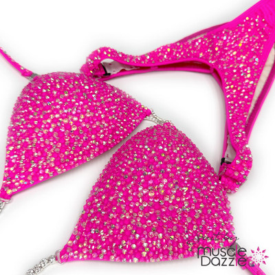 Hand Crystalled Hot Pink Figure Competition Suit | Muscle Dazzle