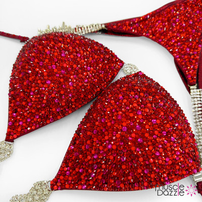 Exclusive Hand-Crystalled Ruby Red Comp Bikini | Muscle Dazzle