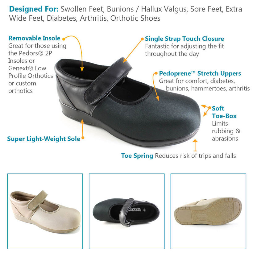 Pedors Mary Jane Stretch Shoes For Bunions Swollen Feet Arthritis