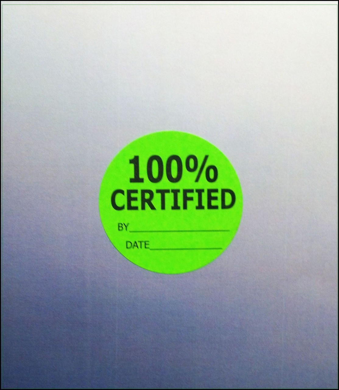 100% Certified Material Label 1-3/4 dia. - Kenmore Label & Tag